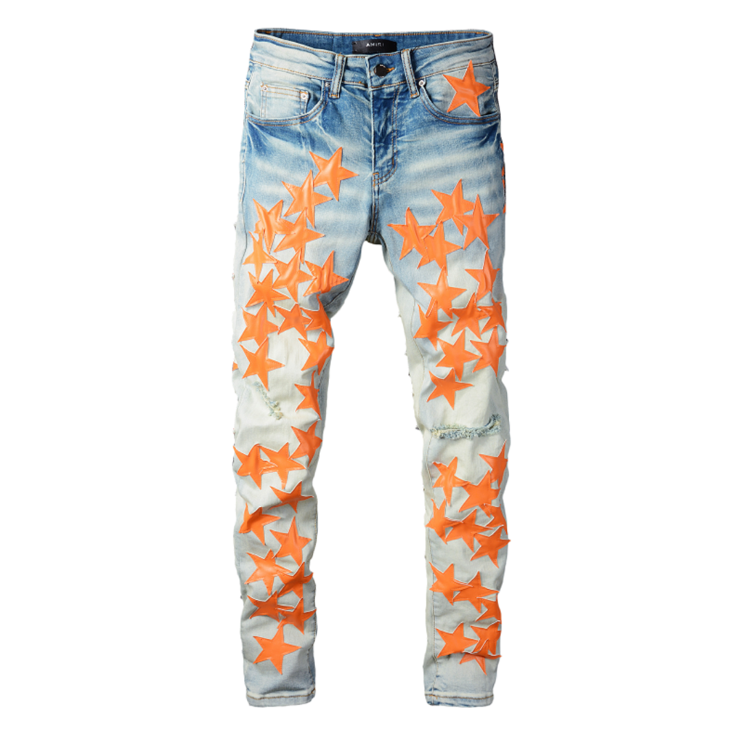 Amiri Orange Star Patch Jeans - MALABLACK