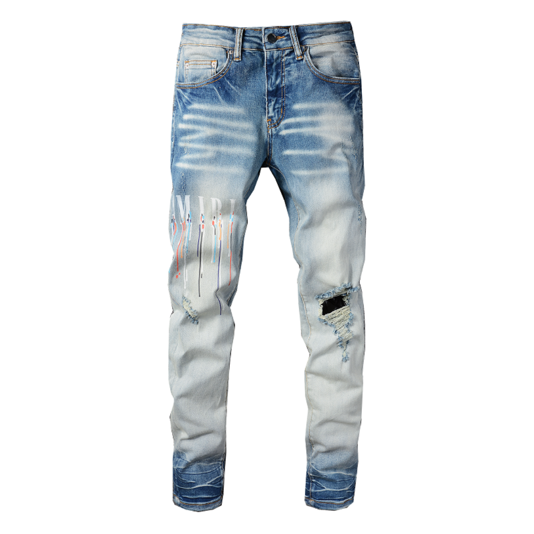 Amiri Paint Drip Blue Jeans - MALABLACK