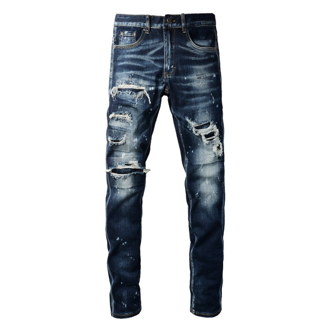 Amiri Paint Drip Blue Jeans - MALABLACK