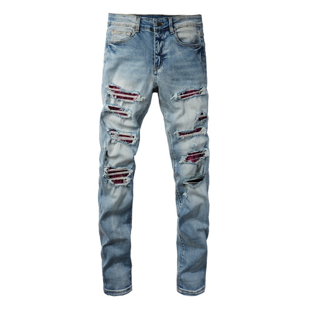 Amiri Red Diamonds Ripped Jeans - MALABLACK