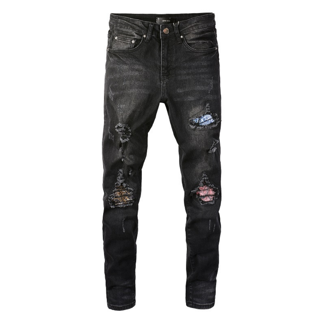 Amiri Ripped Camo Black Jeans - MALABLACK